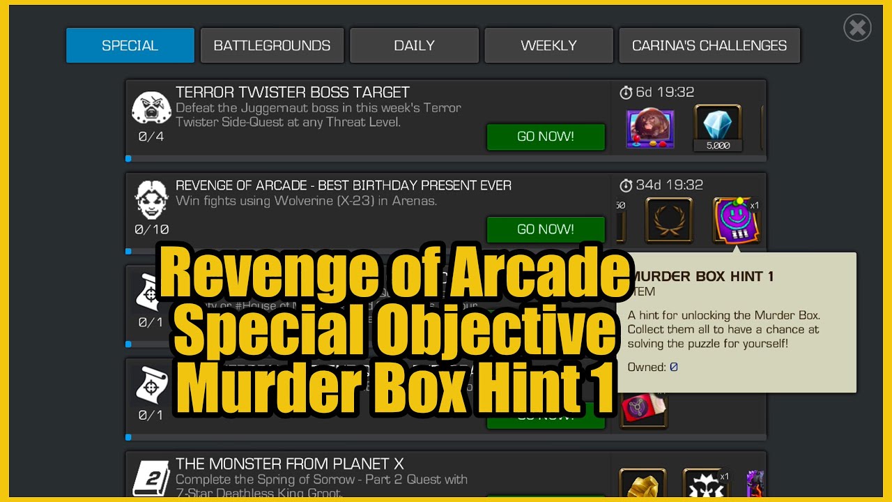 Revenge of Arcade Murder Box Code Hint 1 MCOC - YouTube