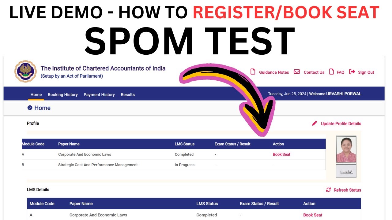 live Demo: How to Register ICAI SPOM Test | How to Book Seat SPOM Test ...