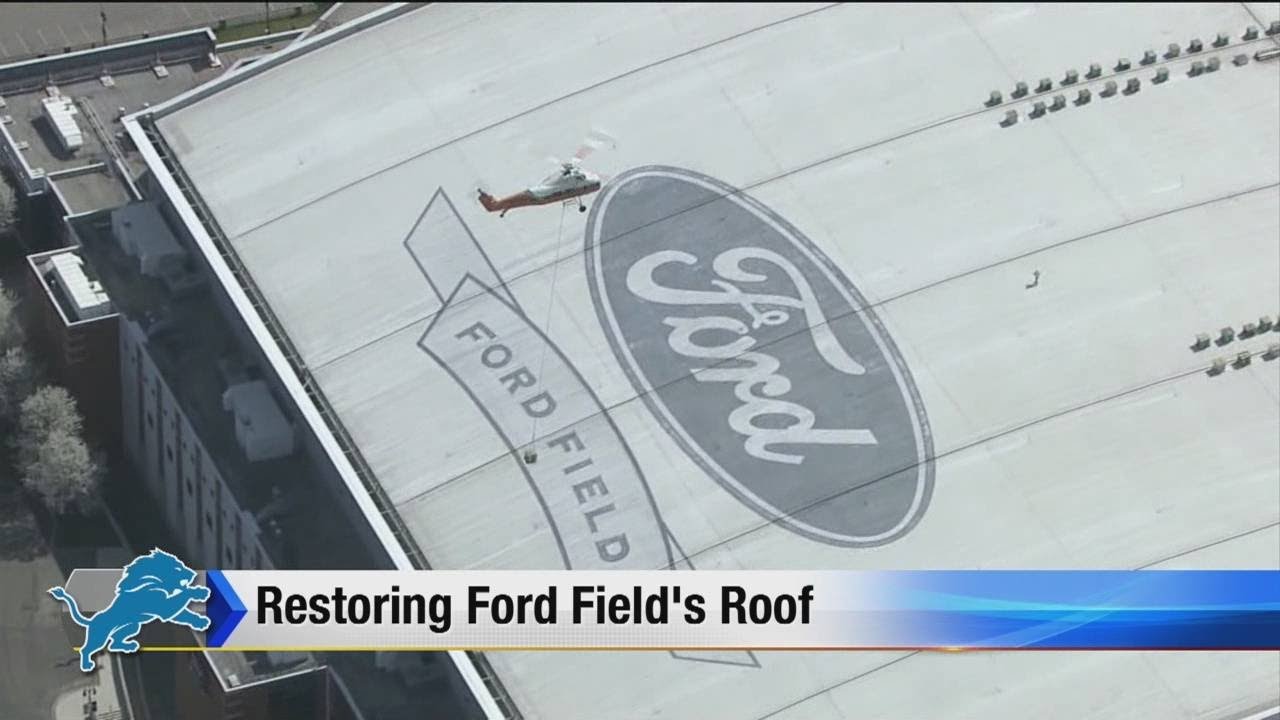 Crews work to restore roof at Ford Field - YouTube