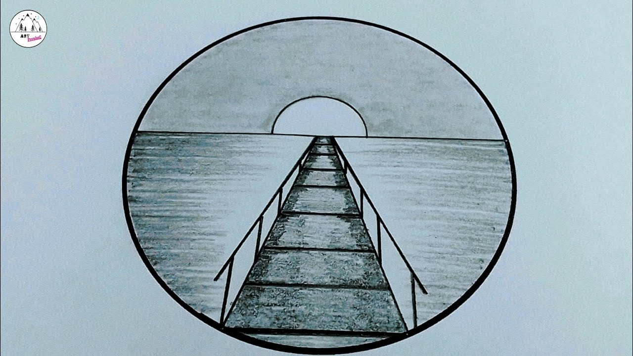 Circle Drawing - Bridge Circle Drawing Easy Scenery - Easy Pencil ...