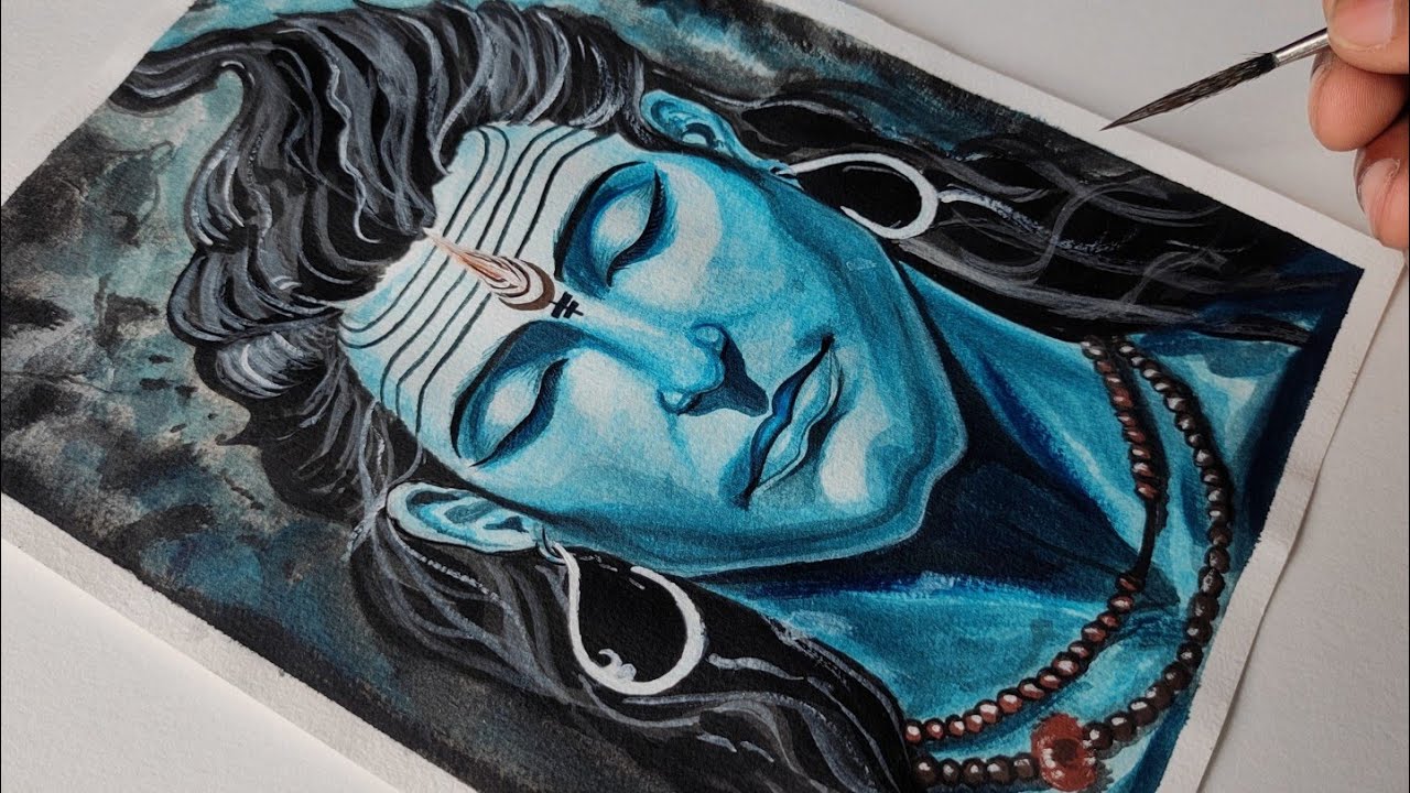 Lord Shiva Painting With Watercolour, Mahadev Drawing, Shiva Painting ...