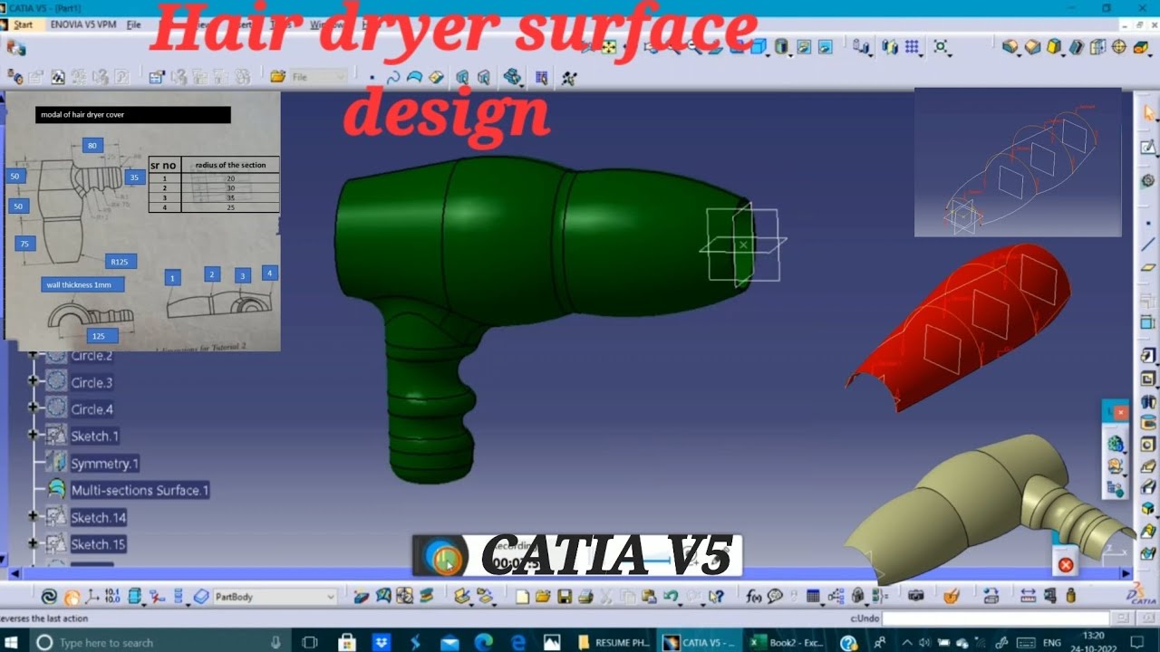 Hair Dryer wireframe design surface design #CATIAV5 #surfacedesign 3D ...