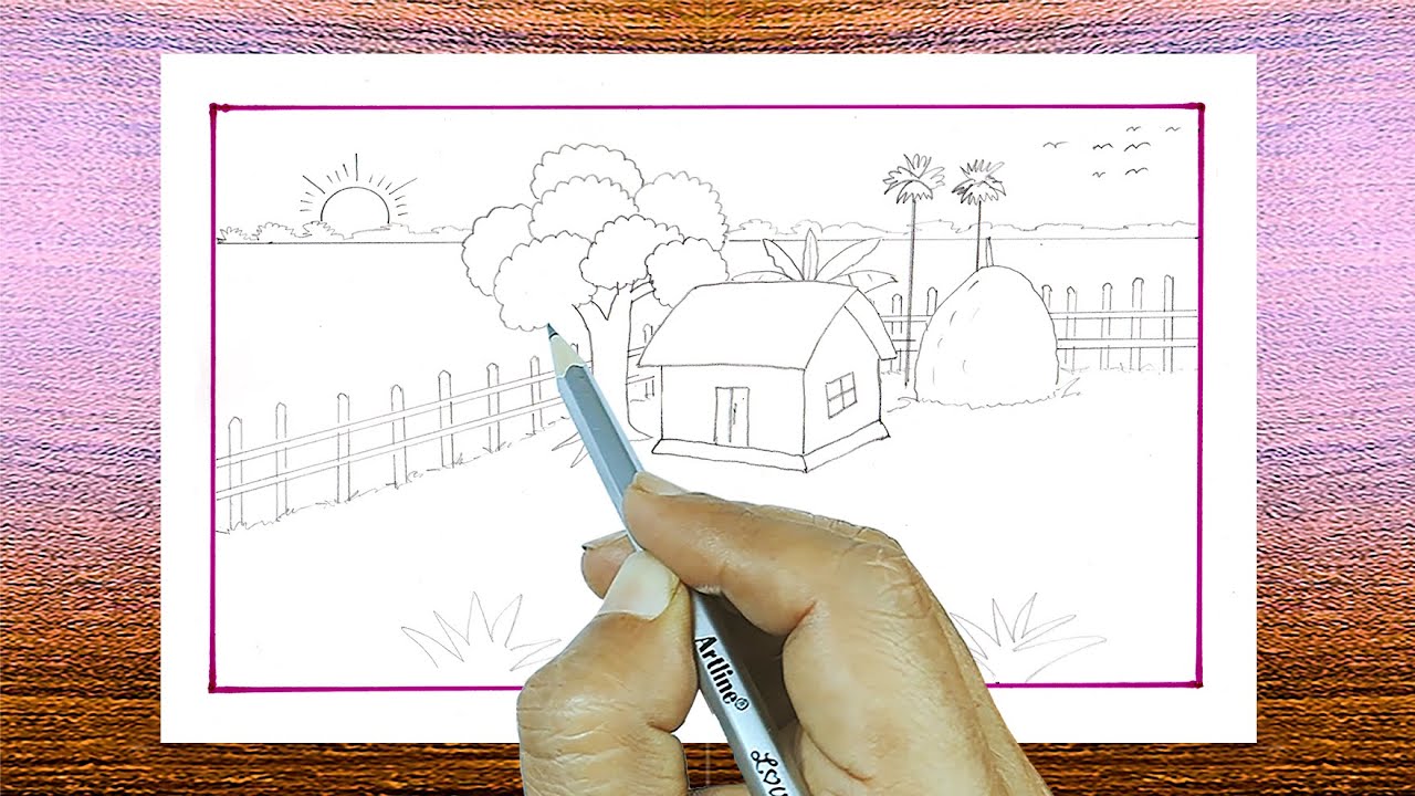 How to Draw Scenery Step by Step Easy for Beginners | Easy drawing ...