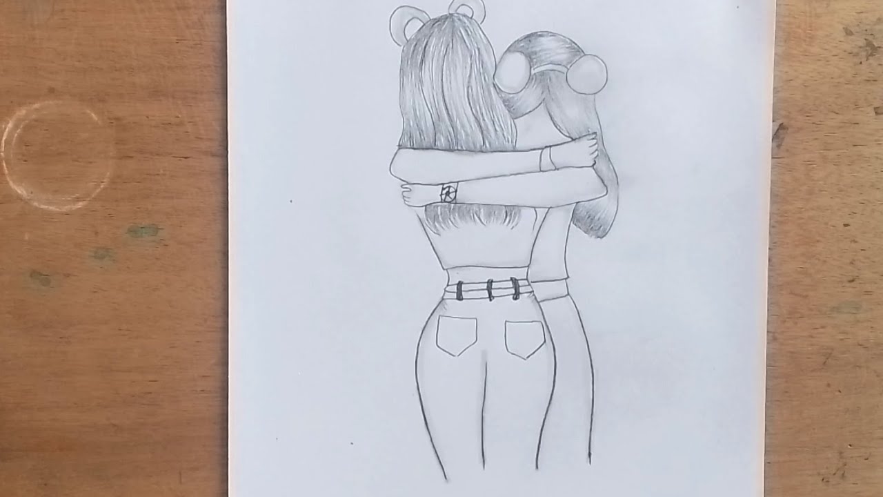 how to draw two friends drawing from your favorite girl with back side ...