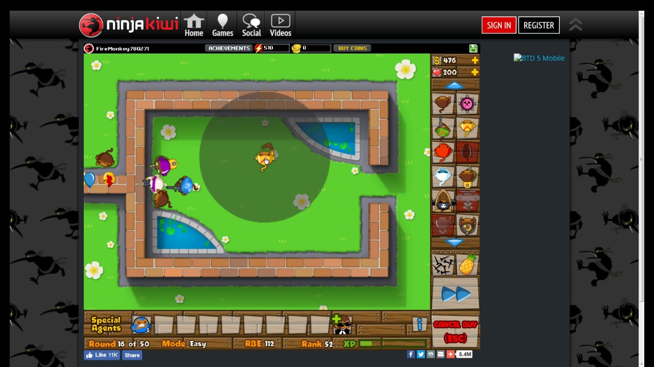Bloons TD 5 level 6 Brick Wall first 33 rounds - YouTube