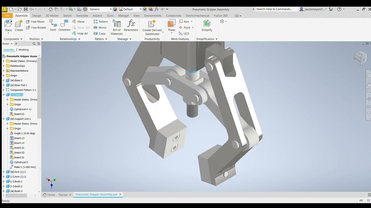 Autodesk Inventor Professional 2023 Pneumatic Gripper Assembly - YouTube