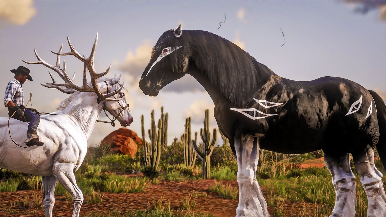 Arthur Morgan Tames a Ginormous Inverted Ominous Horse Near Tumbleweed ...