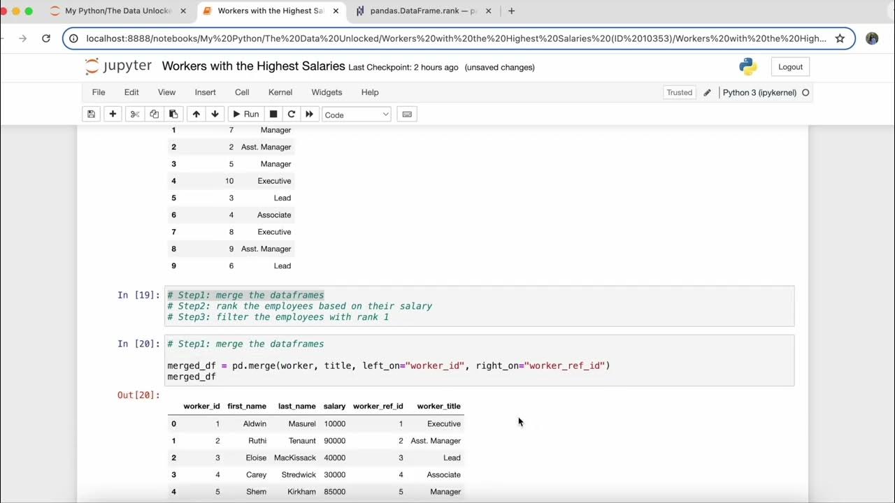 StrataScratch - PANDAS solution | workers with highest salary - ID 10353 - YouTube