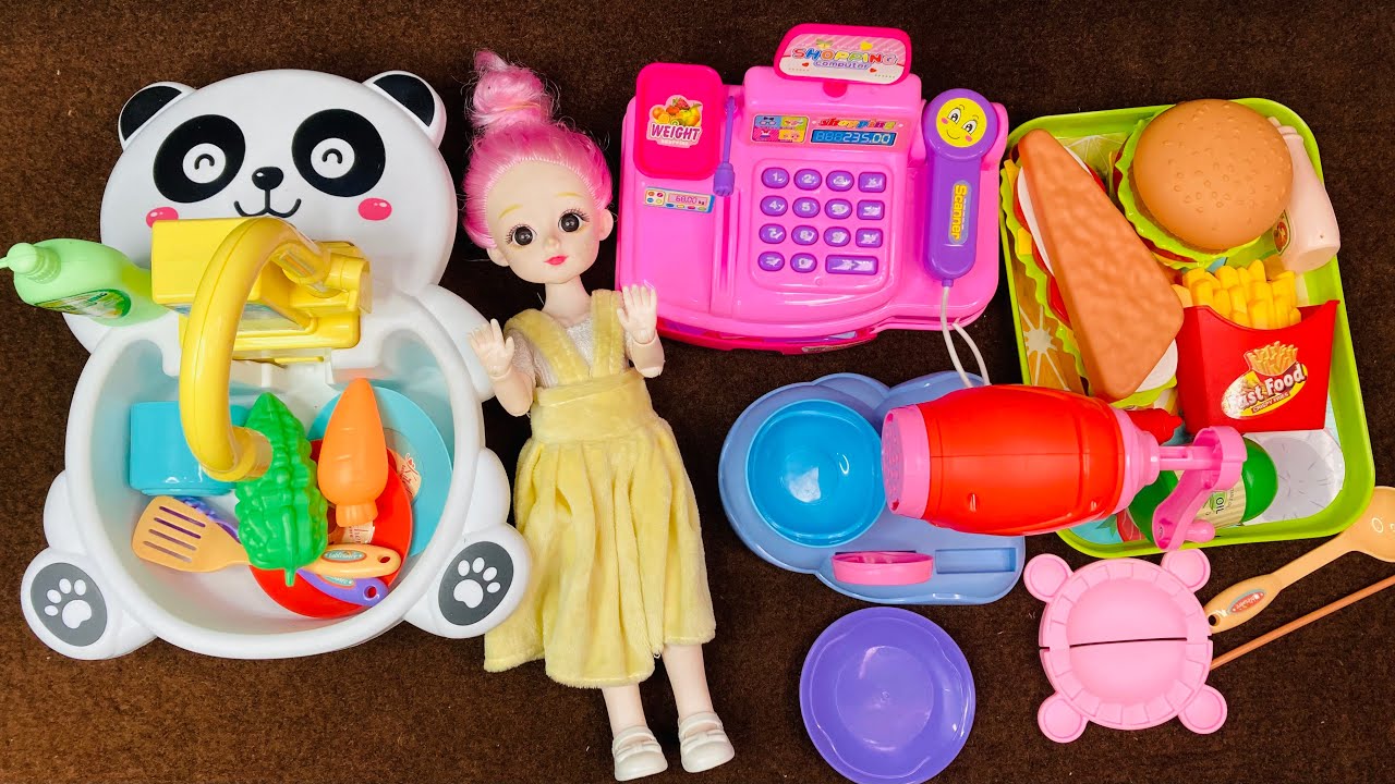 4 minutes satisfying with unboxing kitchen panda sink and cash register ...