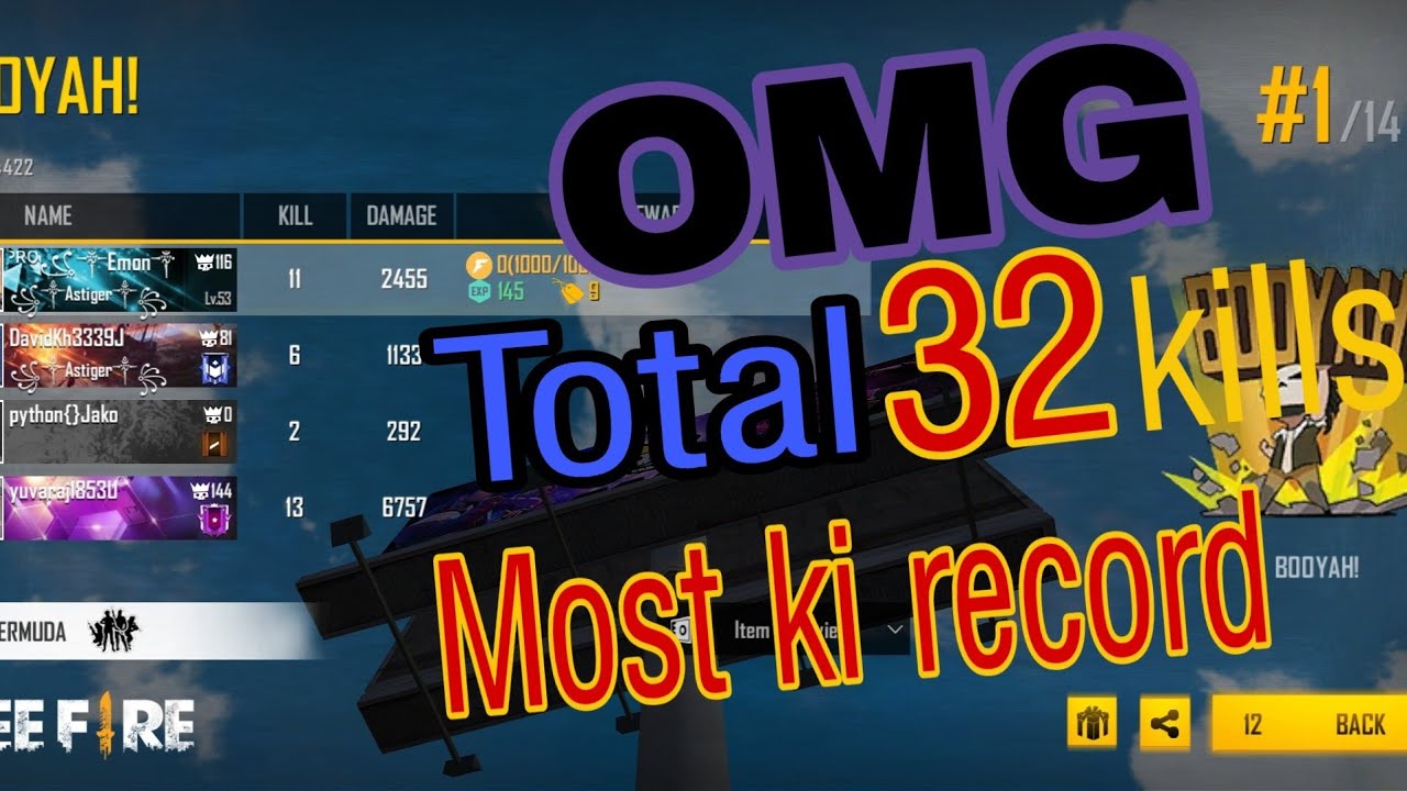 #Most kills record on free fire #total 32 kills with new player squad ...