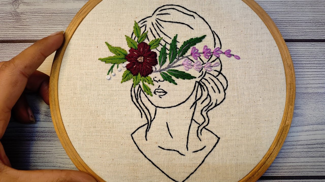 Girl and flowers embroidery tutorial || Embroidery for beginners || Let ...