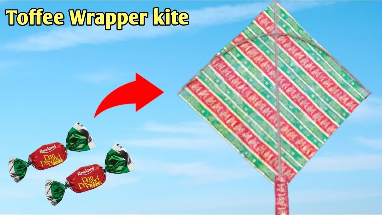 How to make kite, toffee wrapper kite, patang kaise banate hain - YouTube