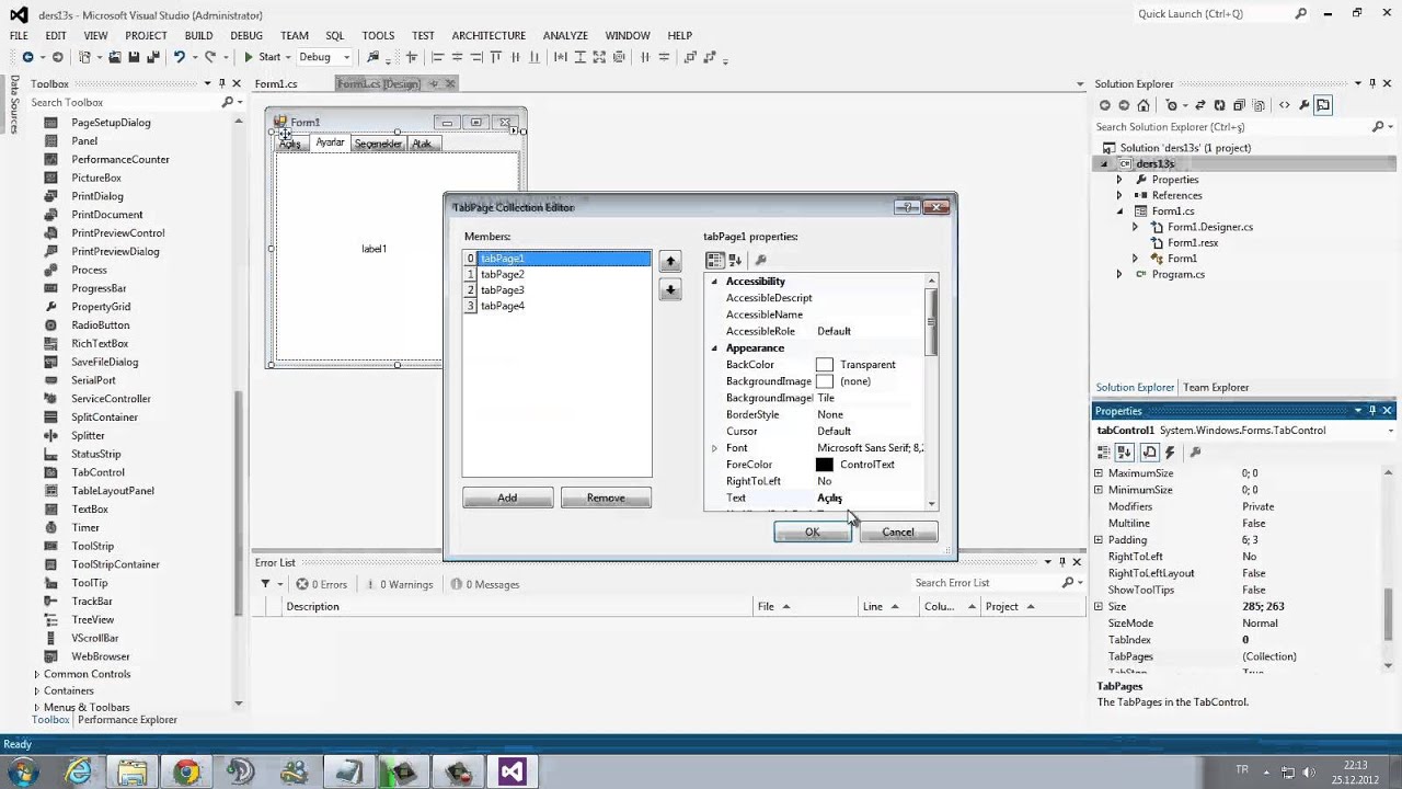 C# Menü tasarımı ve TabControl - YouTube