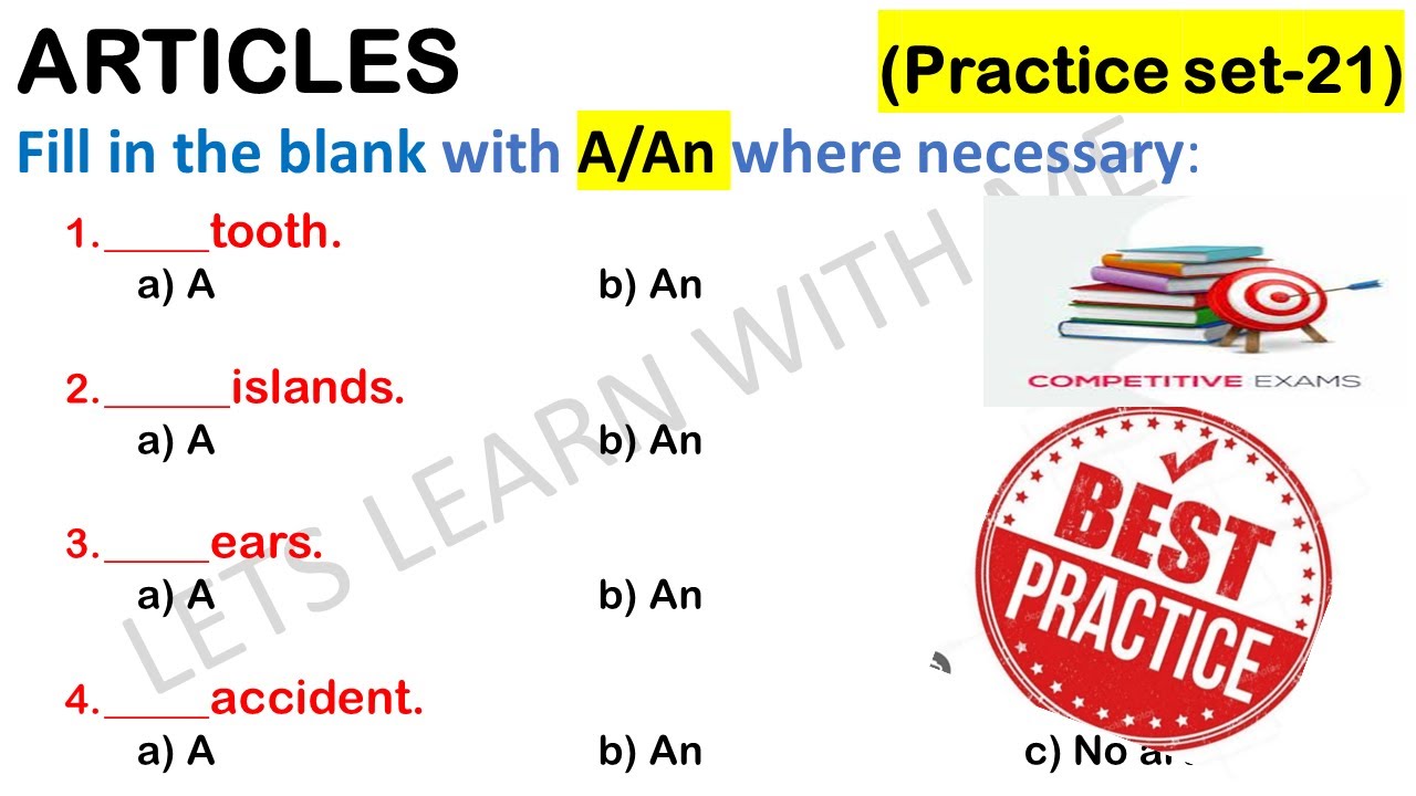 Articles | Articles In English Grammar | Practice set-21 | Grammar ...