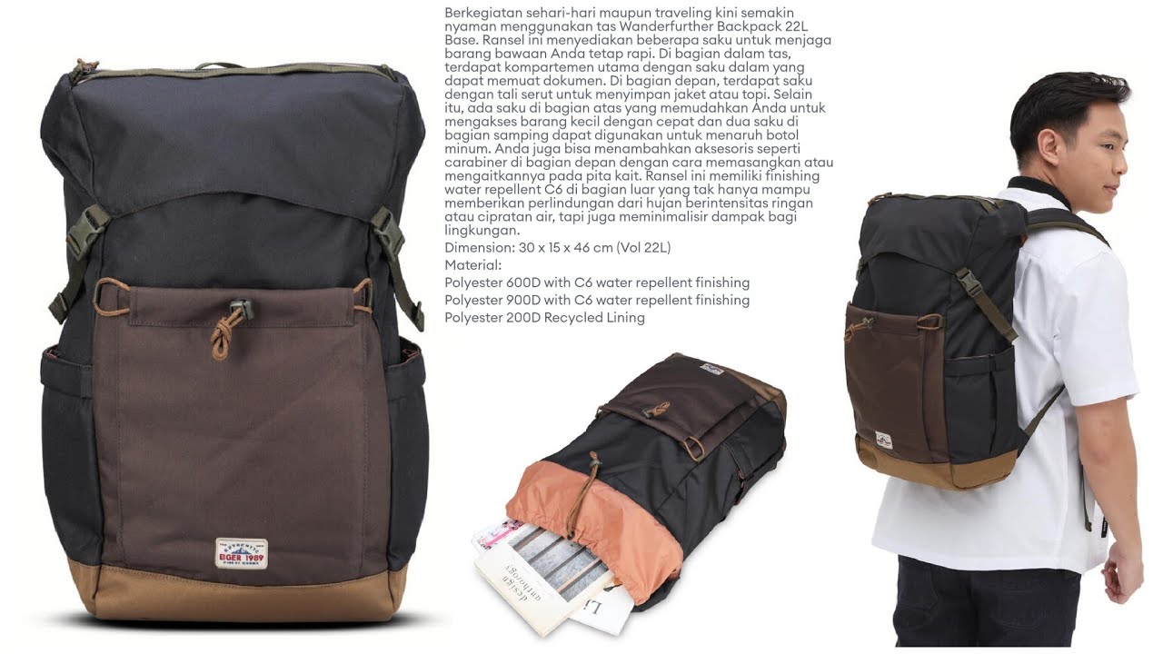 🟢 NEW EIGER WANDERFURTHER BACKPACK 22L BAS 1989 BLACK || 910008788 ...