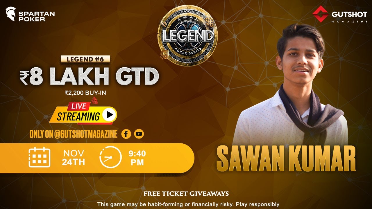 [GUTSHOT LIVE] – Spartan Poker's ₹8 Lakh GTD Legend #6 Turbo with Sawan Kumar - YouTube