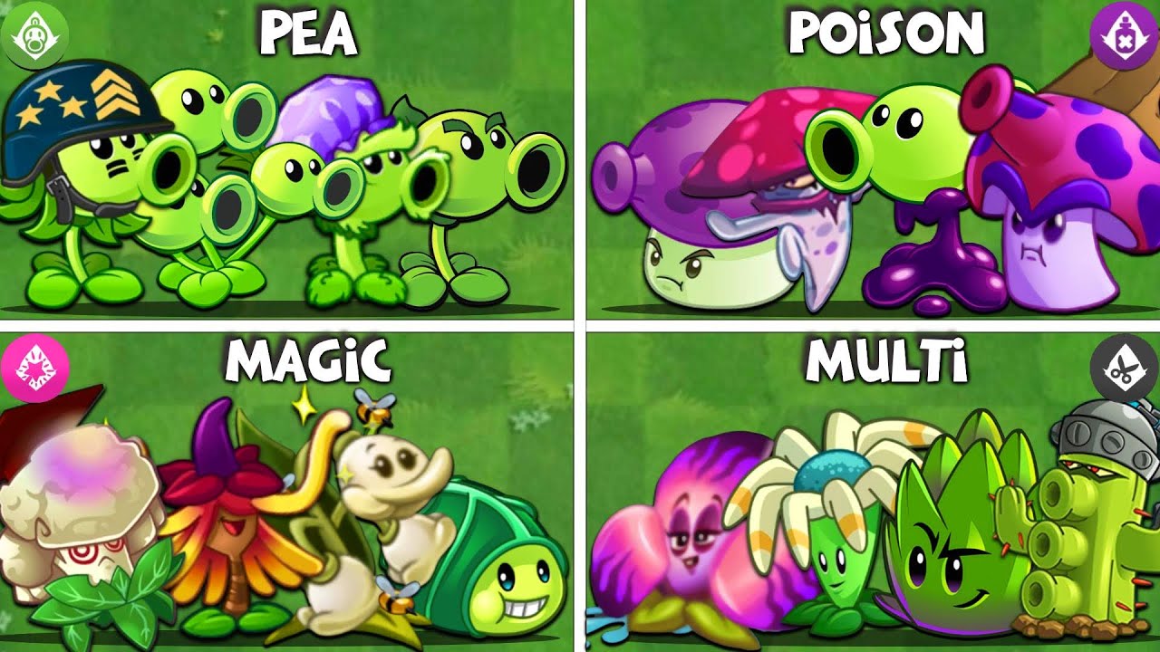 PvZ2 - 4 Plant Teams "PEA vs POISON vs MAGIC vs MULTI" Battlez - Who ...