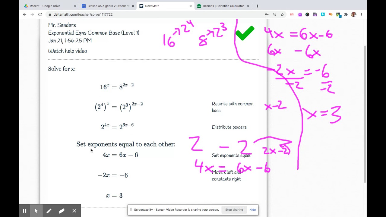 L45c Alg2 Exponential Eqns Common Base (Level 1) - YouTube