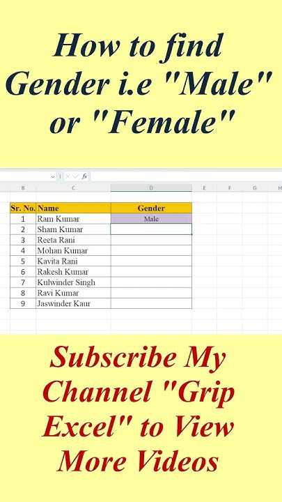 How to find Gender "Male" or "Female" in Excel - YouTube