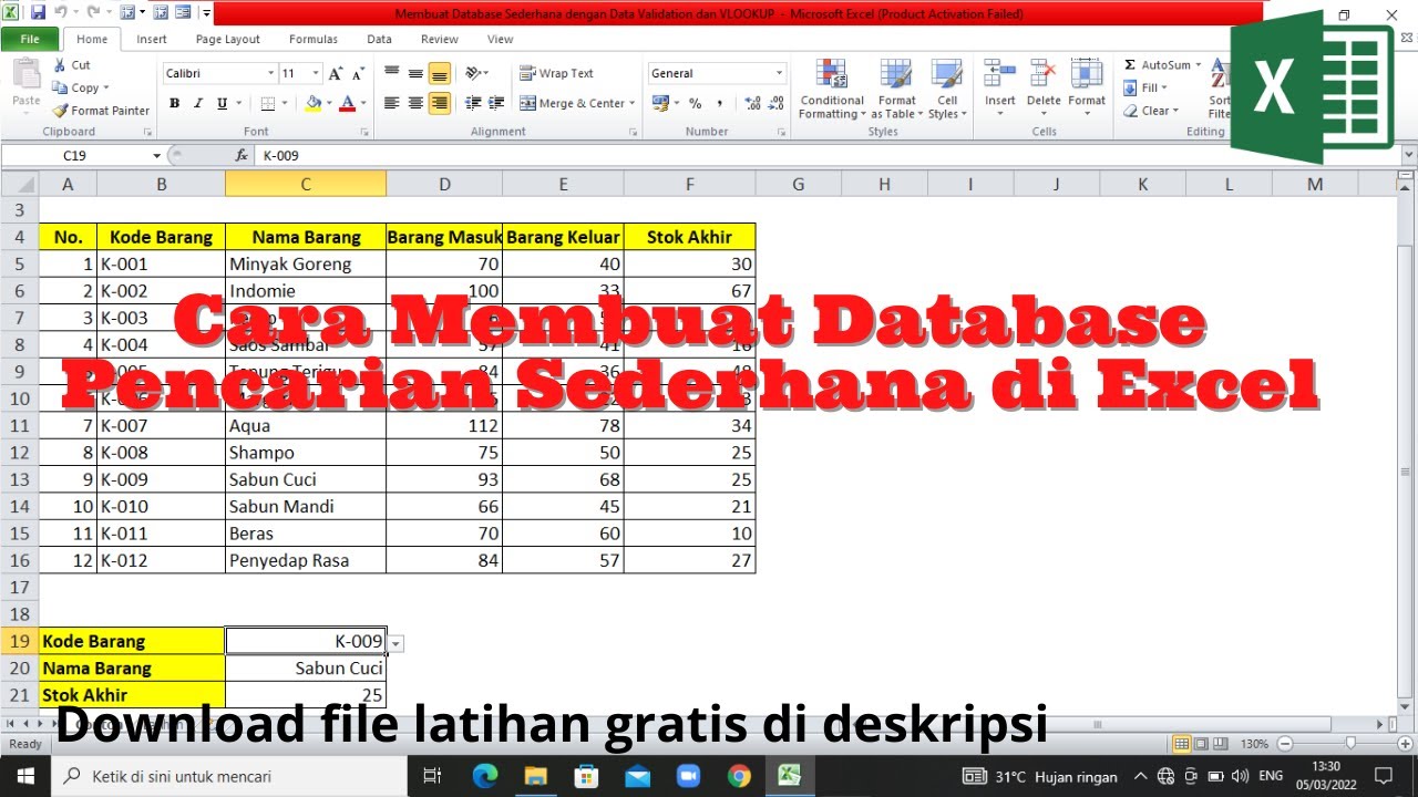 Cara Membuat Database Pencarian Sederhana di Excel - YouTube