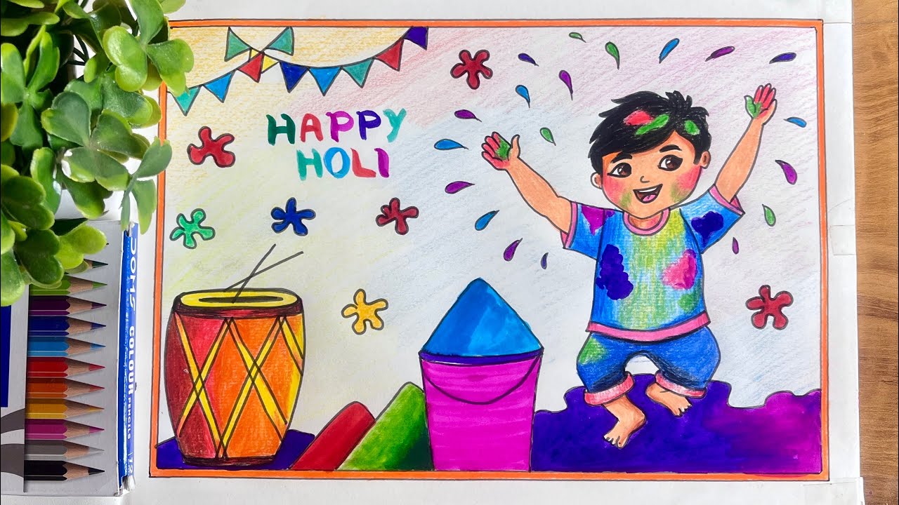 Holi Festival Drawing Easy || Holi Drawing || Holi Ka Drawing || Holi ...