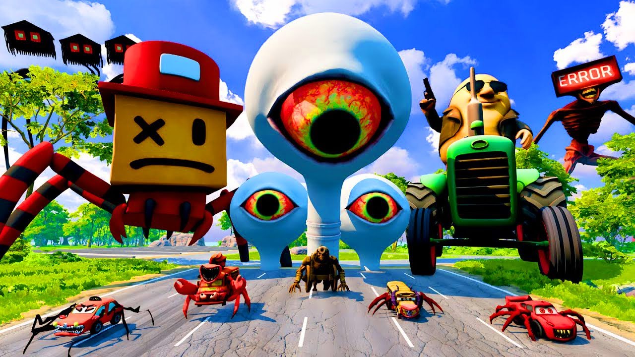 ALL MONSTERS Big & Small Cars with TRENDOTO POWAE CAR EATER & BUS EATER ...
