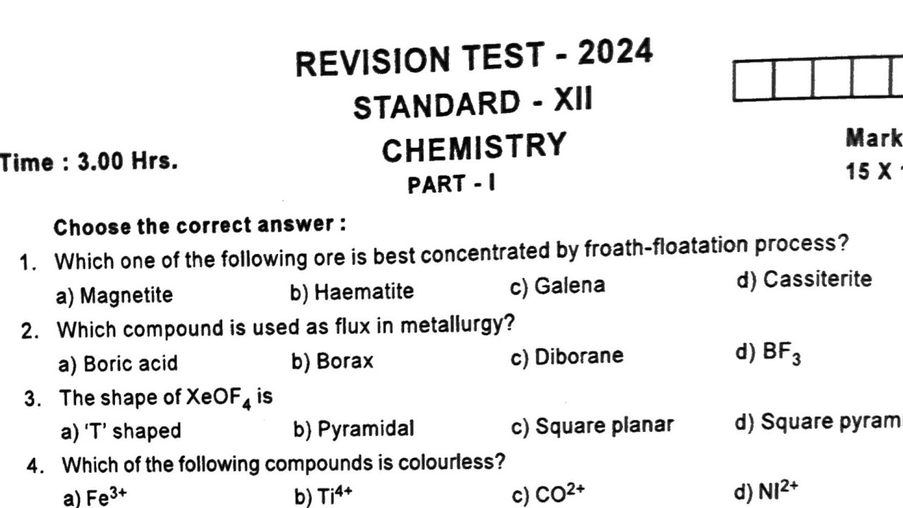 12th Chemistry Revision Exam Original Question Paper 2024 - YouTube