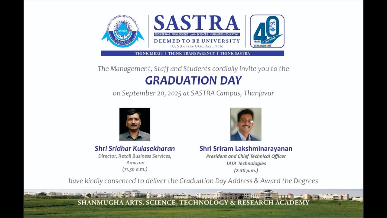 Graduation Day - SASTRA on 20-09-2025 @ 02.30PM - YouTube