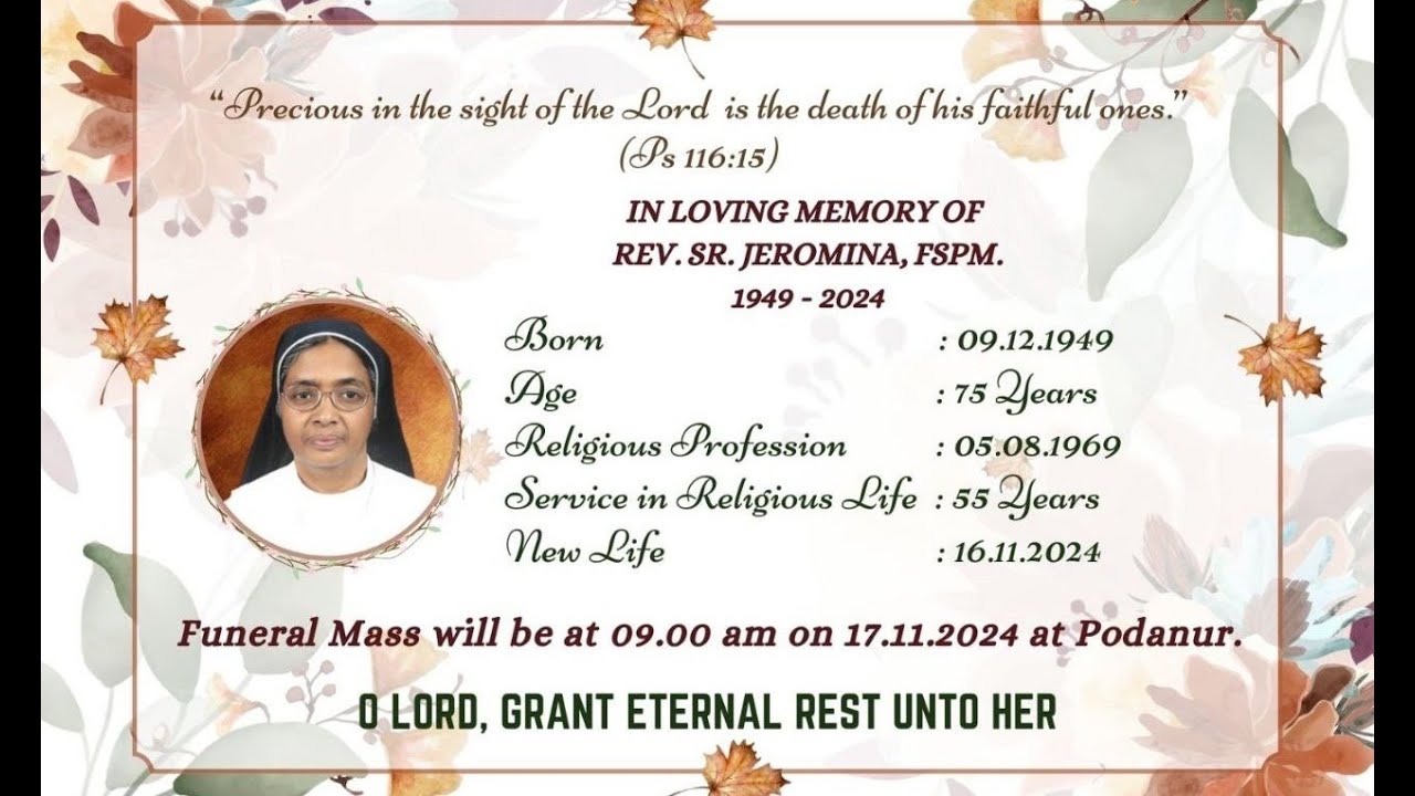 Live Funeral Mass | Rev Sr.Jeromina | FSPM | 17.11.2024 - YouTube