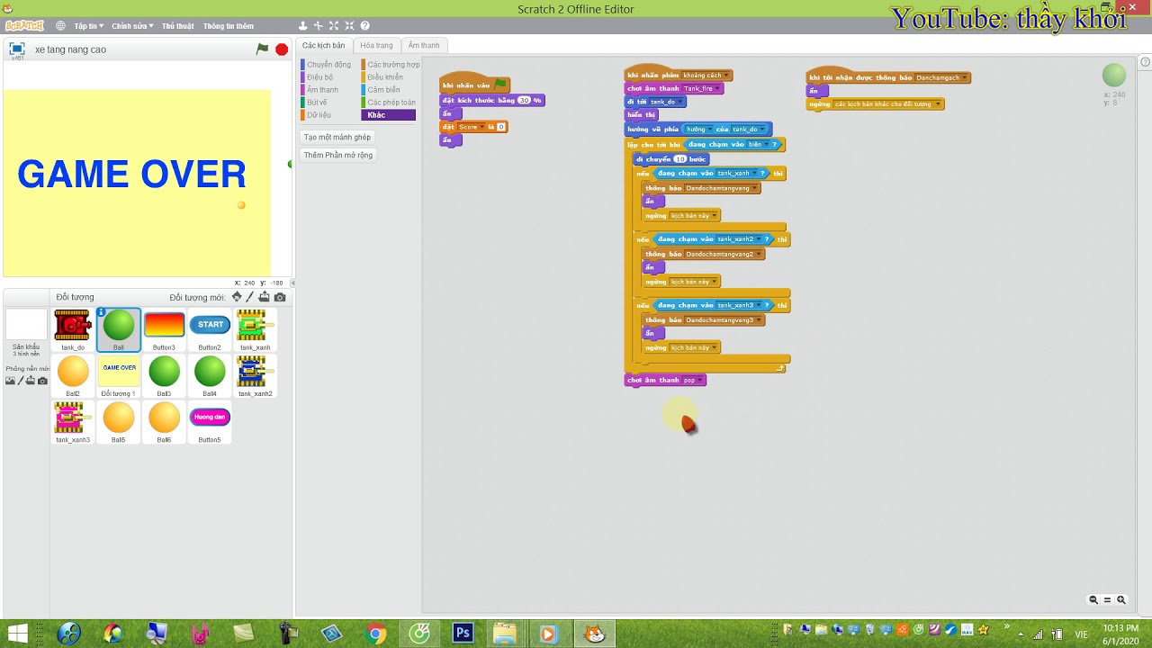 Scratch hướng dẫn tạo trò chơi bắn xe tăng - YouTube