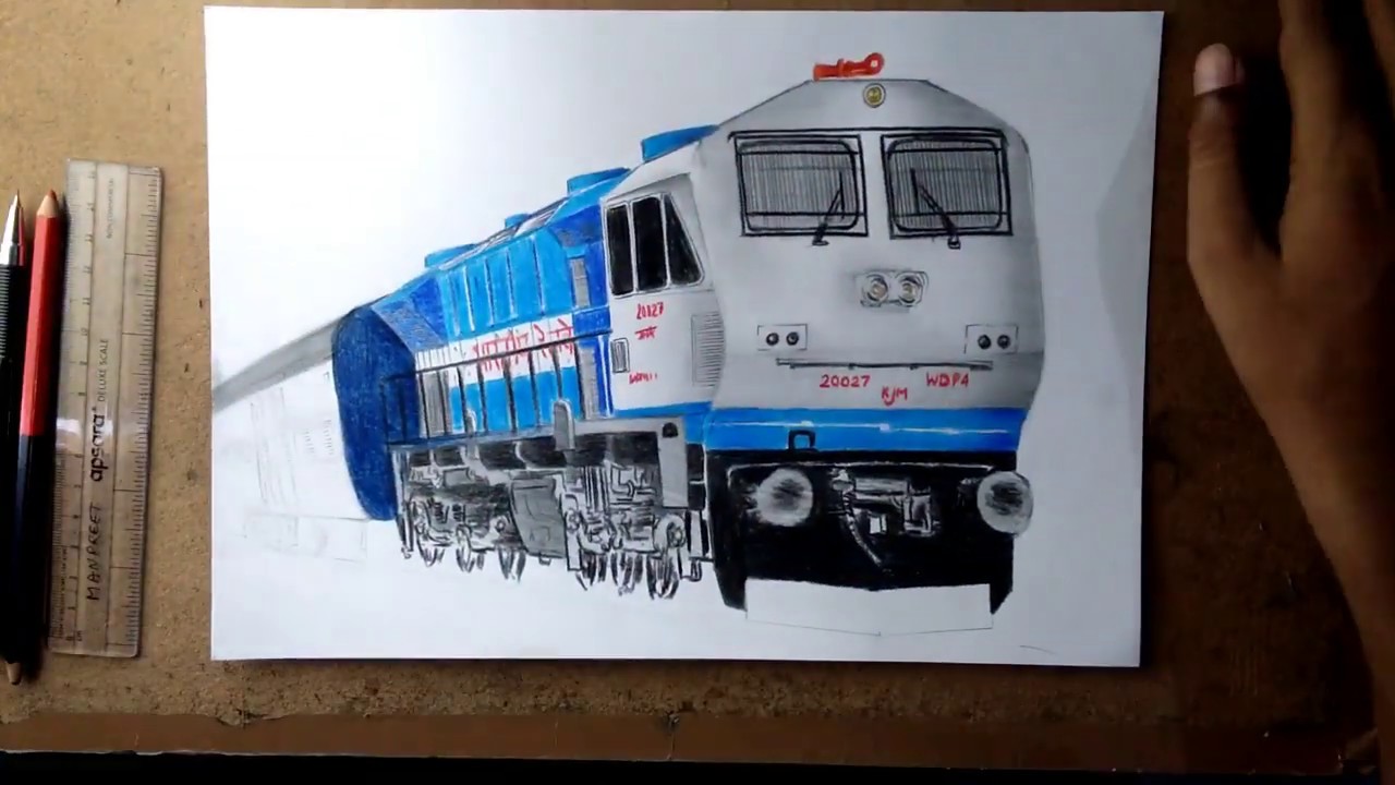 Drawing A RoRo Train || WDG-4 Locomotive Sketch || Trucks, 49% OFF