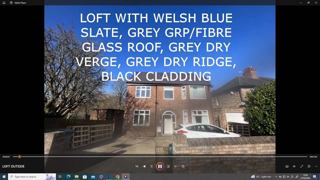 Loft conversion with blue welsh slate, grey GRP/fibre glass roof, grey ...