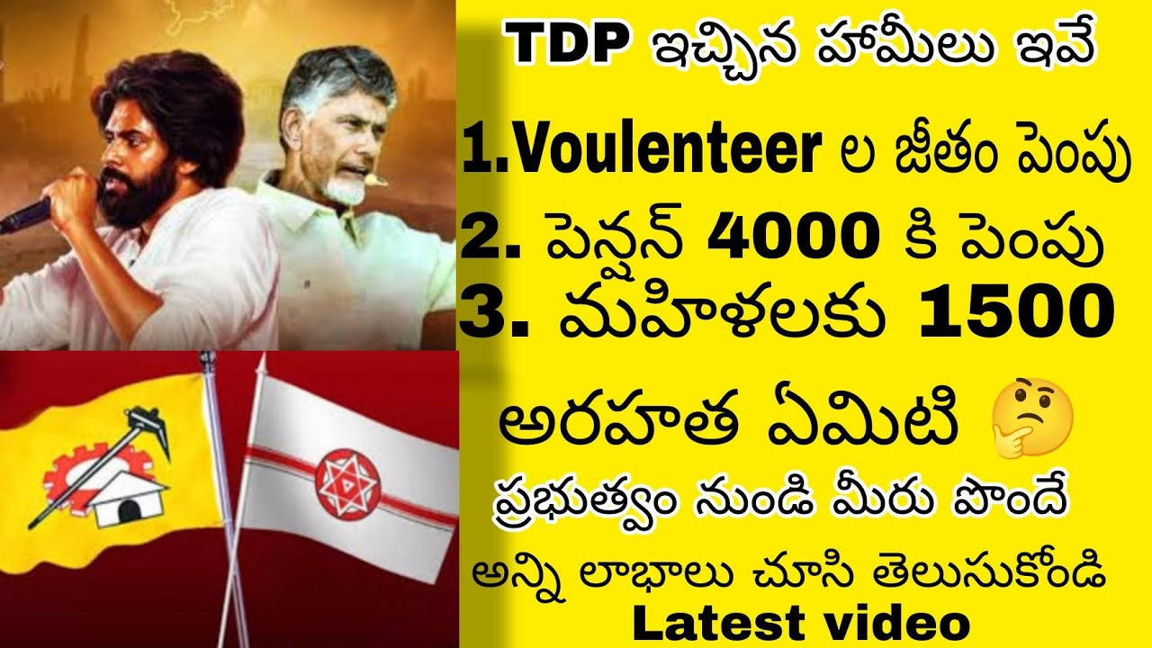 2024 TDP ప్రభుత్వం చెయ్యబోతున్న హామీలు ఇవే అరహతలు లాభాలు Video చూసి ...