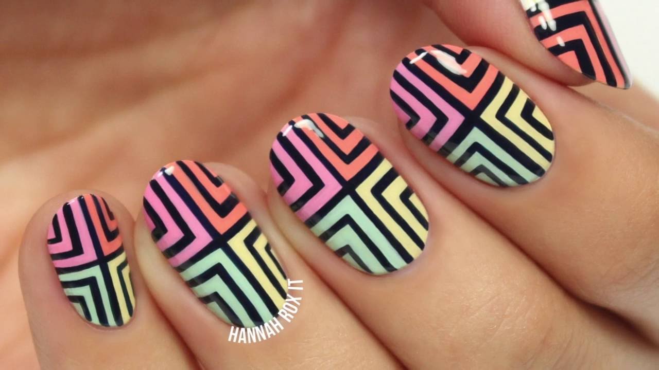 Retro Colorblock Nail Art by Hannah Rox It - YouTube