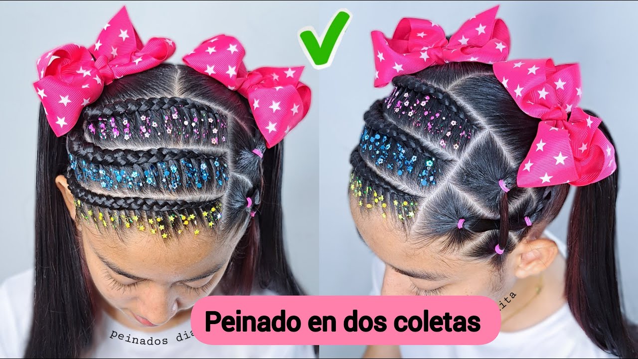 PEINADO DE NIÑAS EN DOS COLETAS 🌈🎀 | Fácil, & Bonito - YouTube