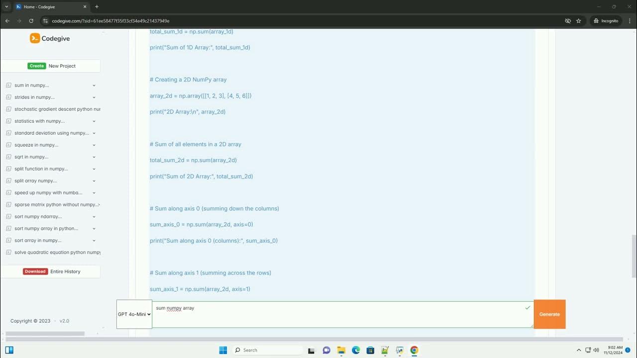 sum numpy array - YouTube