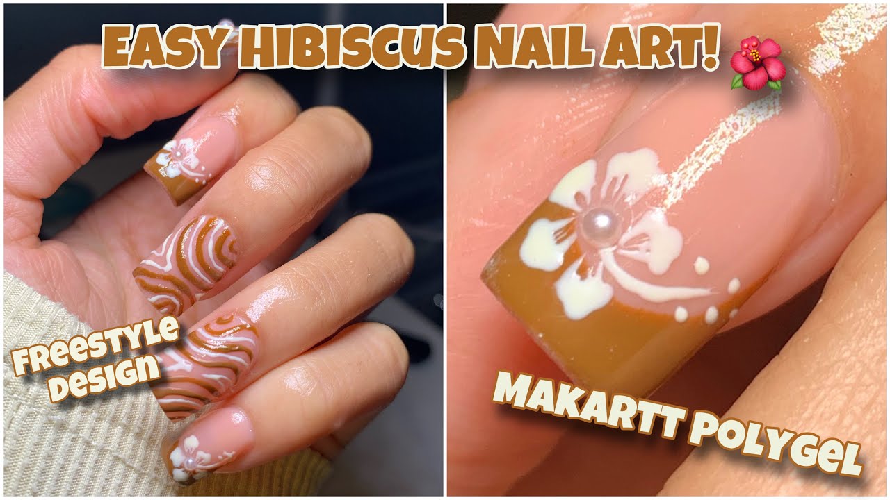 Hibiscus Flower Nail Art 🌺| Makartt Polygel | Freestyle Fall Nails ...