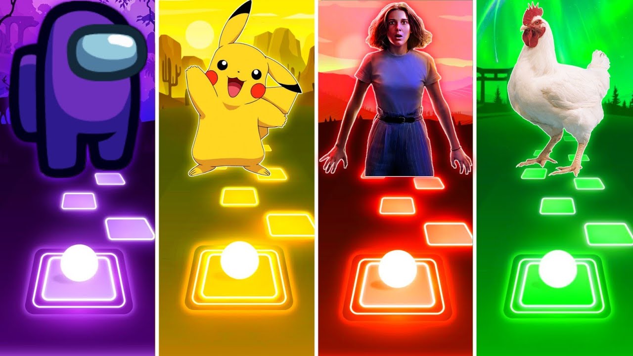 Among Us vs Pikachu vs Stranger Things vs Chicken - Tiles Hop EDM Rush ...