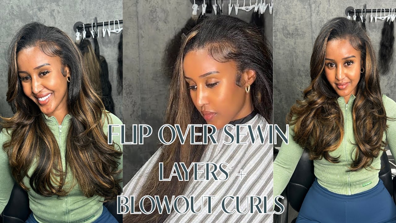 HOW TO: DO A FLIP OVER SEWIN + LAYERS AND BLOWOUT CURLS - YouTube