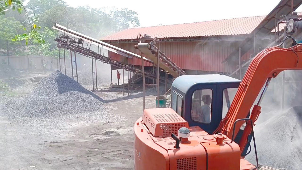 TATA Hitachi EX-70 Loading Truck And Crusher Plant Works | Excavator ...