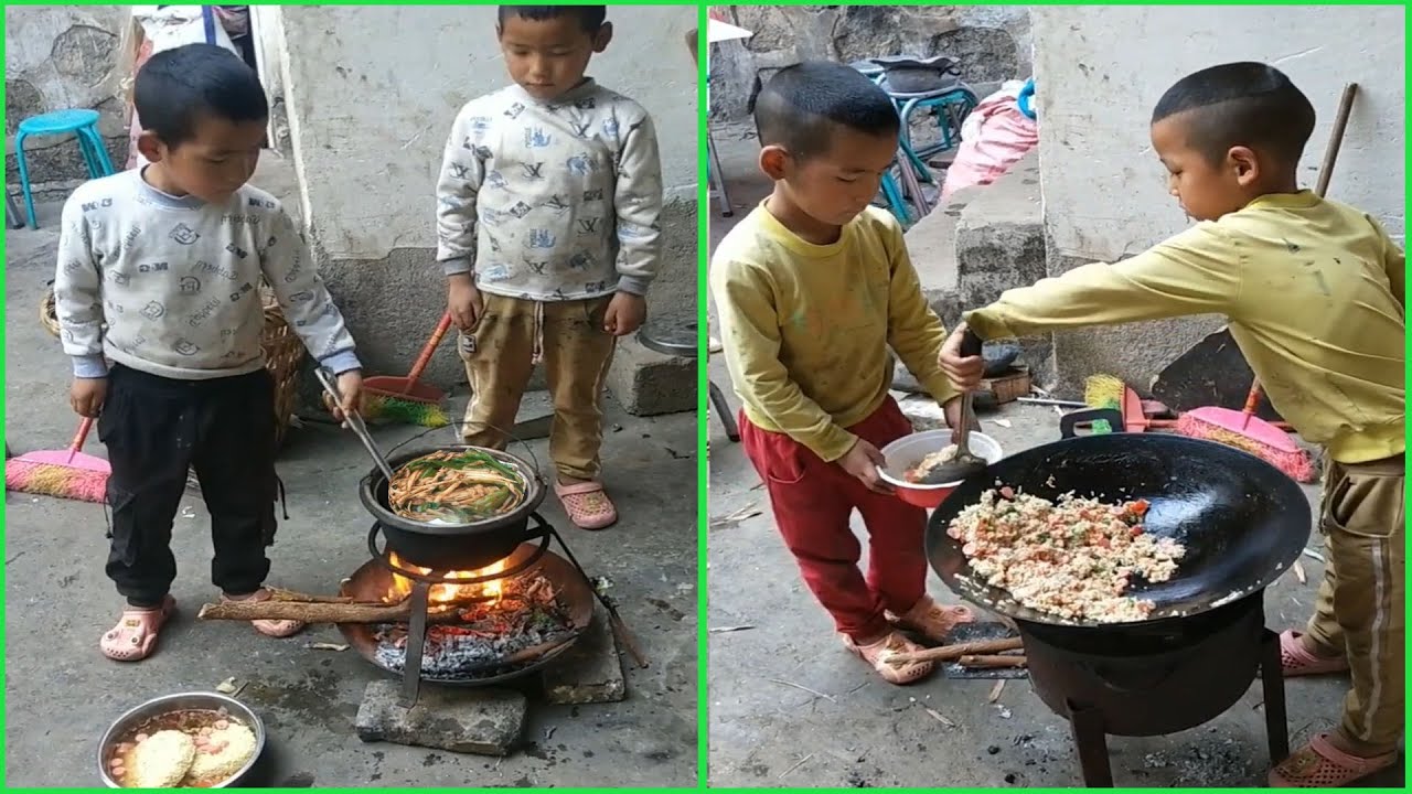 Amazing Little boy cooking food 해물의 Rural life 2 brother - YouTube