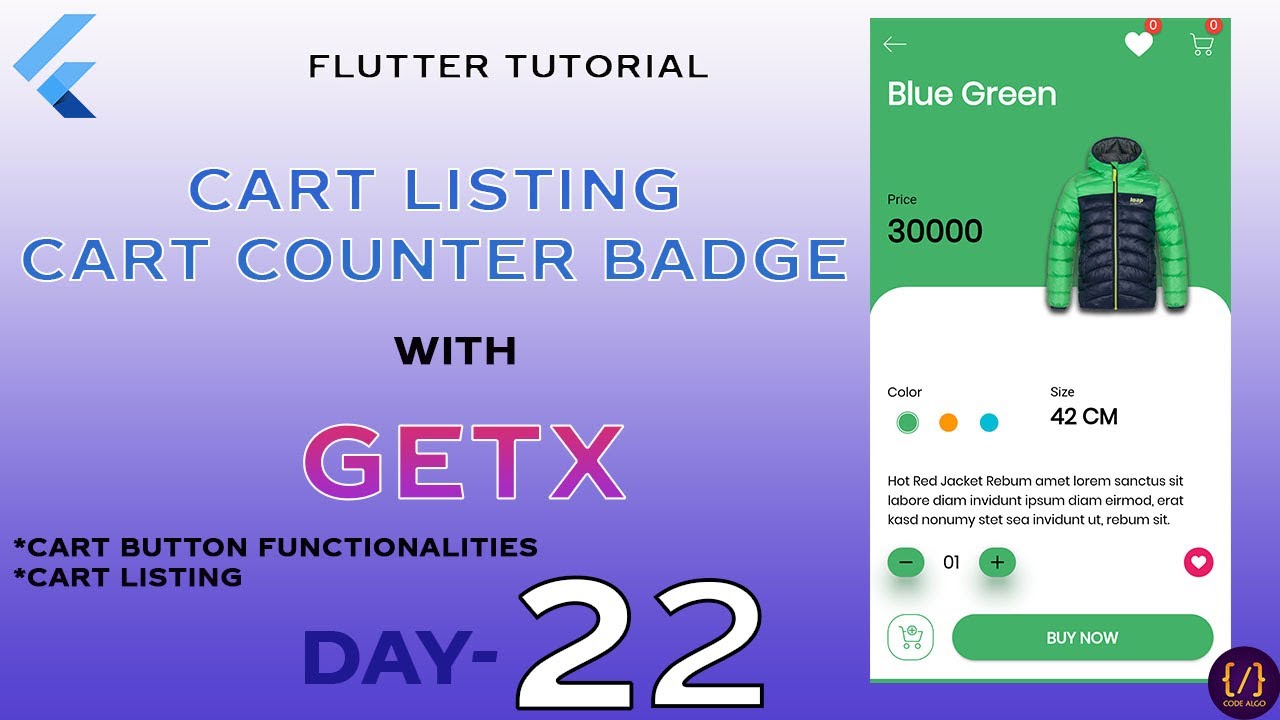 Add to cart feature | Cart item counter badge | Cart item listing | Day ...