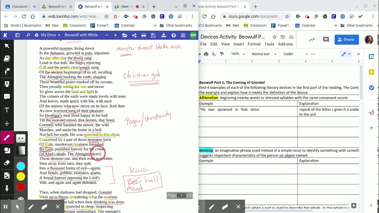 Beowulf Devices in Part 1 alliteration, kennings, synecdoche, caesura ...