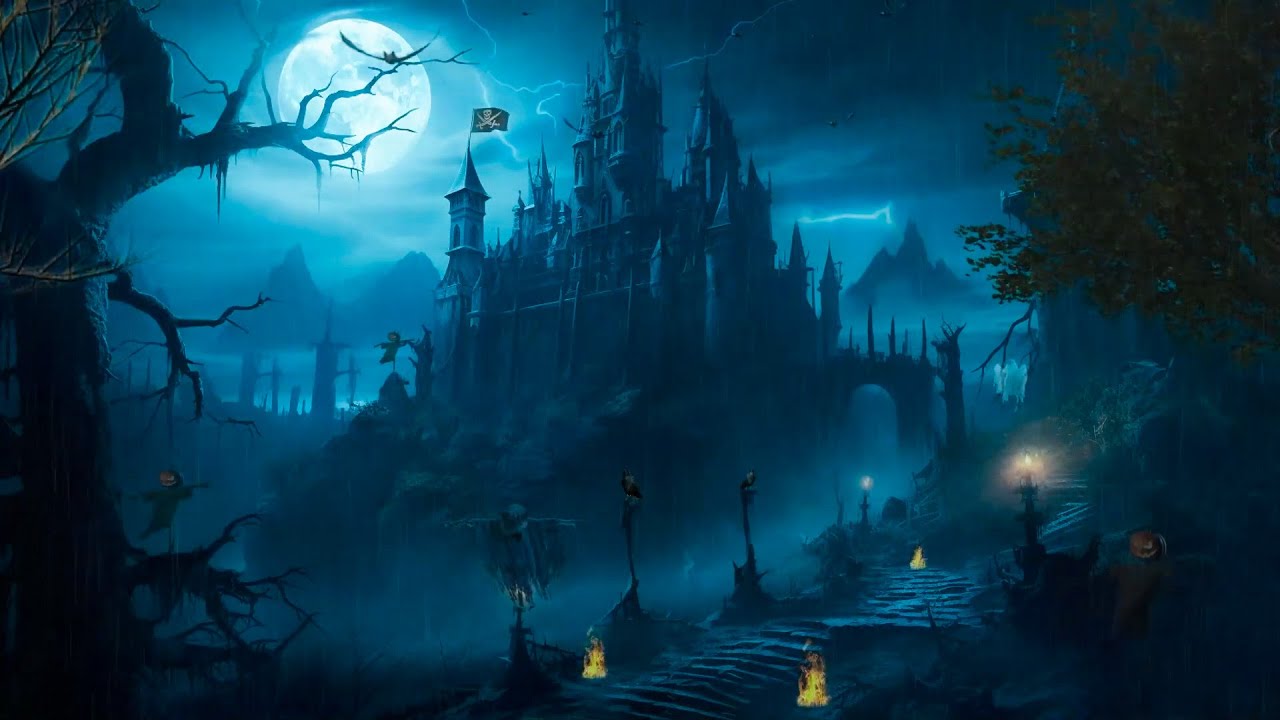 Creepy Graveyard on a Rainy Night with Thunder Claps, Raven Caws, and ...