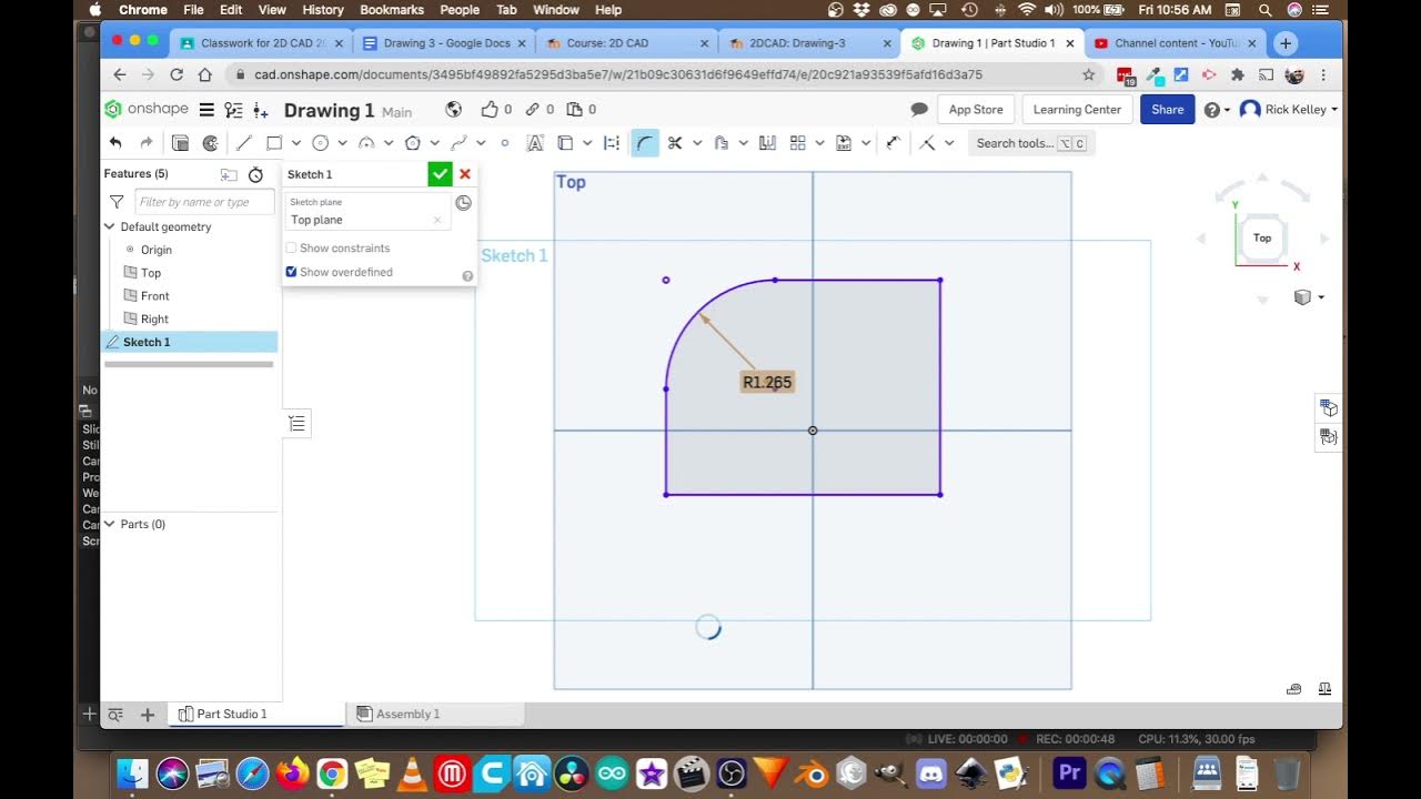 Using the Onshape Fillet Tool in 2D Sketch - YouTube