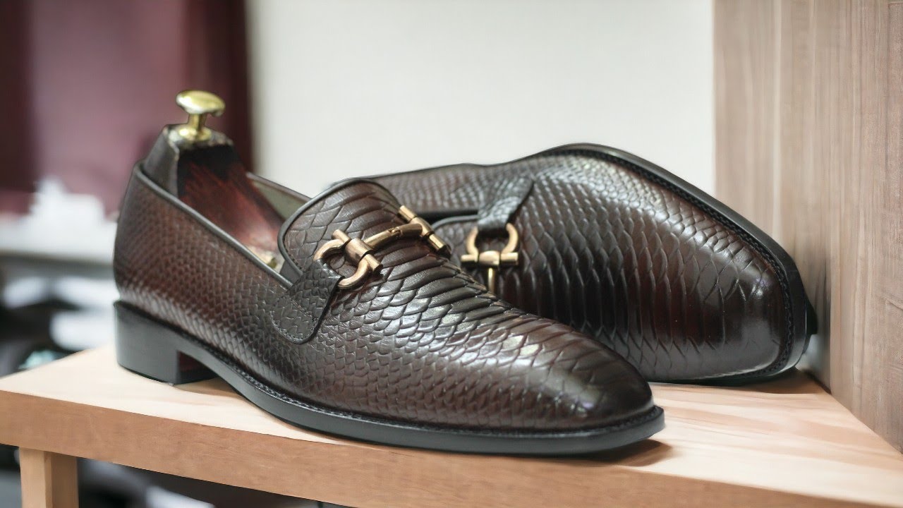 Handmade Python Skin Texture Loafer Shoes, Men's Slip On Moccasin ...