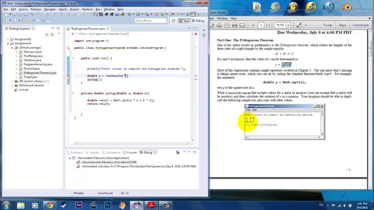 CS106A Assignment 2 Problem 1 - Pythagorean Theorem - YouTube