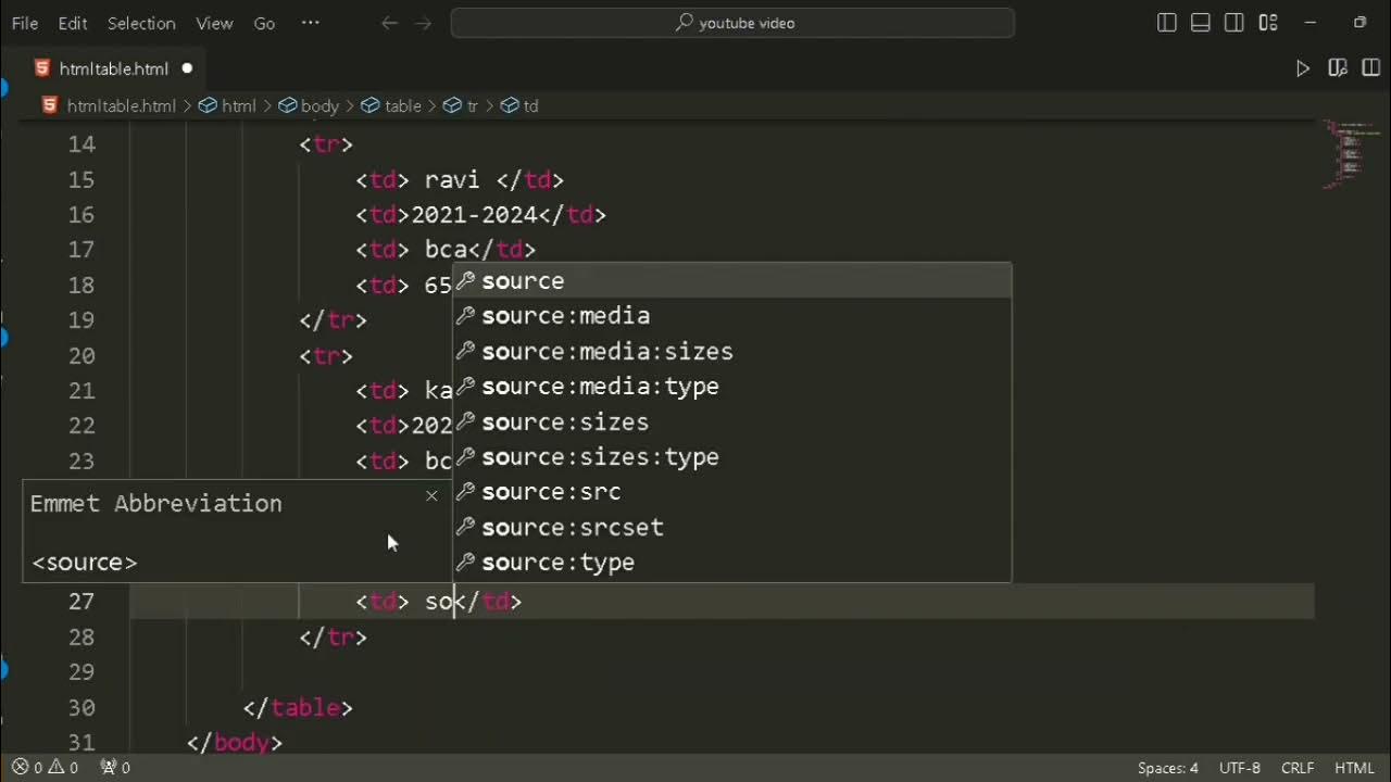 How to create html table without css - YouTube