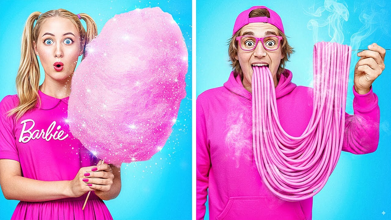 24 Jam Hanya Makan Makanan PINK 🍭🌸 Tantangan Lucu & Trik Makanan Gila ...