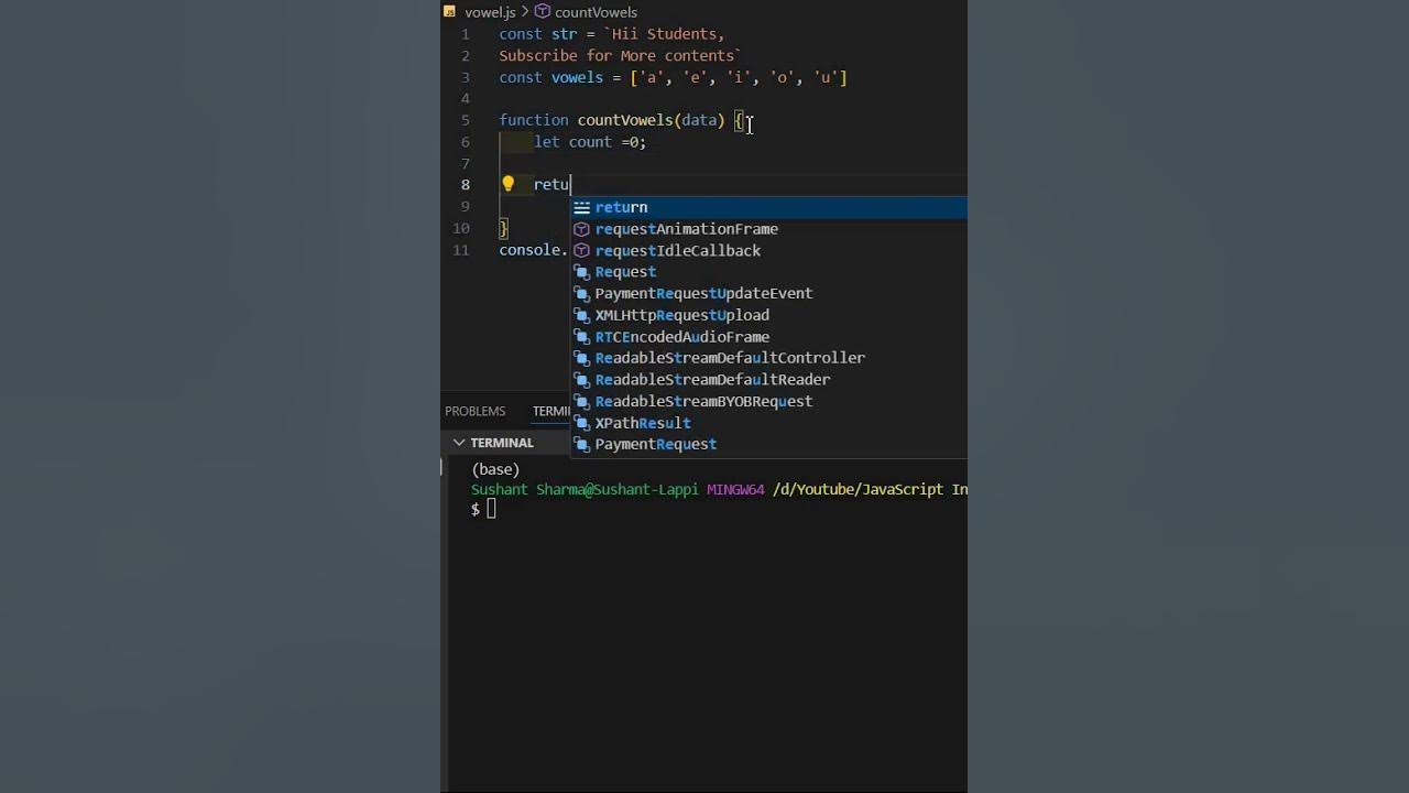 Count Vowels In A String Javascript Interview Question Shorts Trending Viral Coding